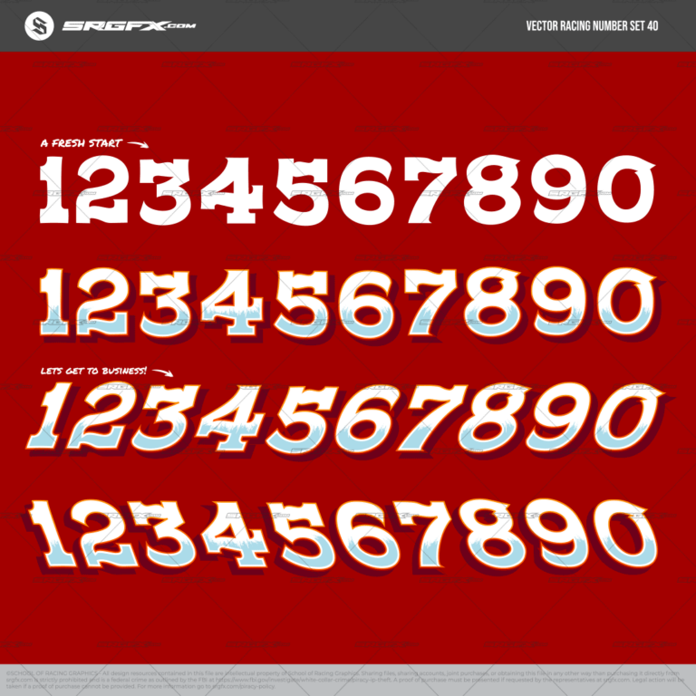 Classic Dry Brush Racing Number Set 40 | School of Racing Graphics
