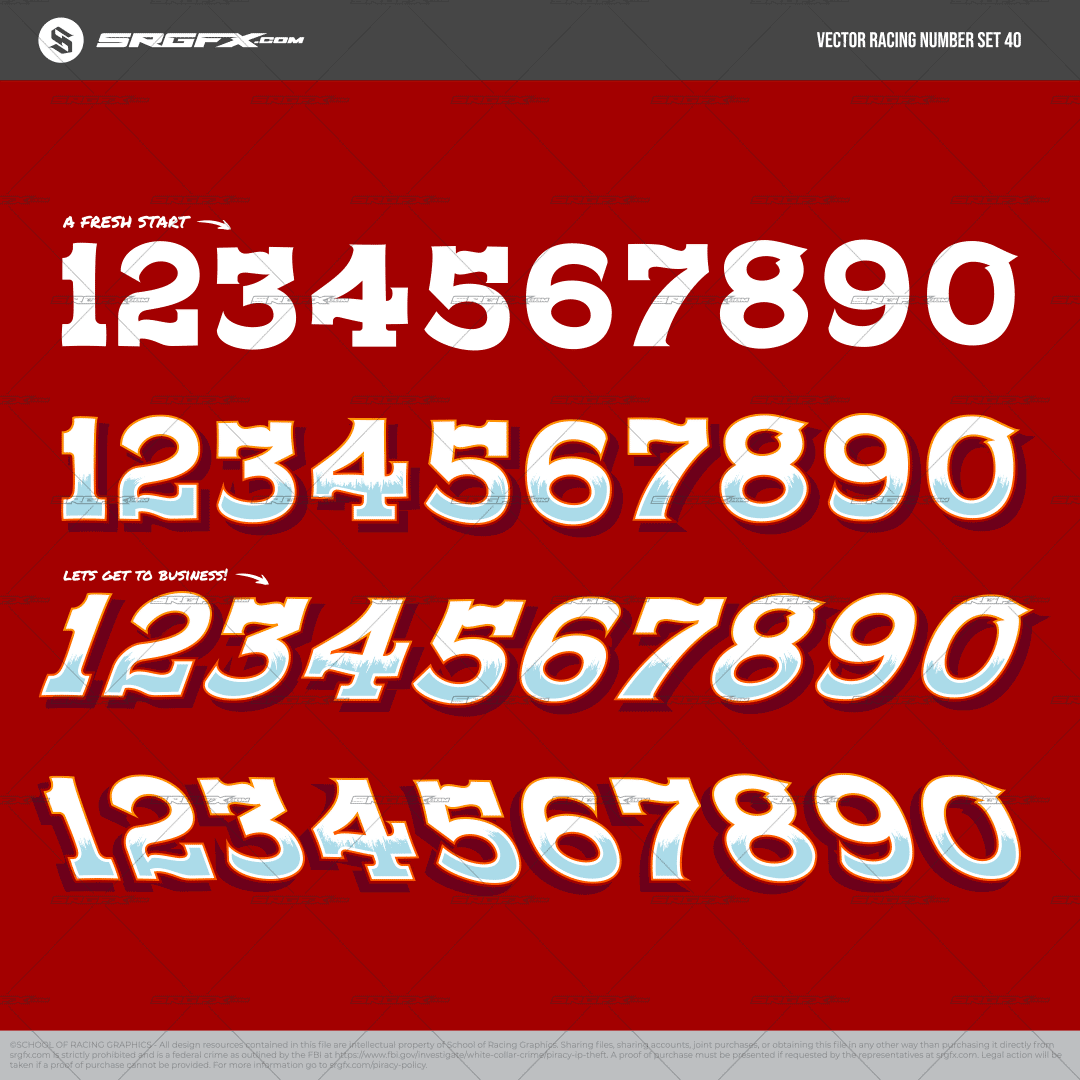 Classic Dry Brush Racing Number Set 40 | School of Racing Graphics